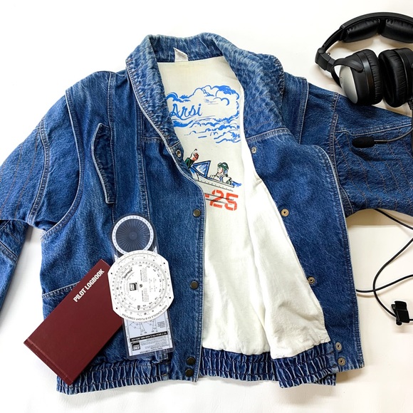 Learsi | Jackets & Coats | Le Arsi Vintage Moto Bomber Jean Jacket ...